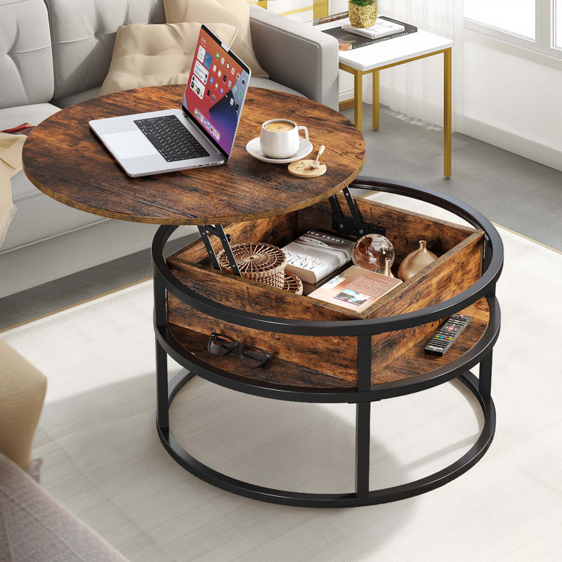 Willa Arlo Interiors Rothwell Lift Top Extendable Round Frame Coffee Table with Storage Reviews Wayfair